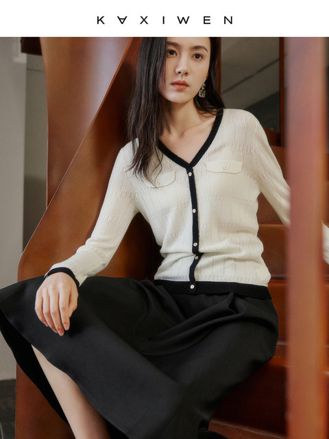 Jason Wen sweater for women 2024 spring new style slim fit v-neck ...