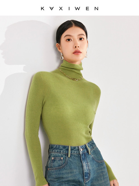 Jason Wen women's turtleneck sweater 2024 autumn new slim fit inner ...