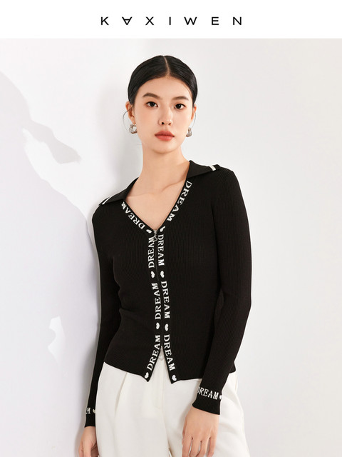 Jason Wen Women's Knitted Sweater 2024 Autumn New Letter Color Block ...