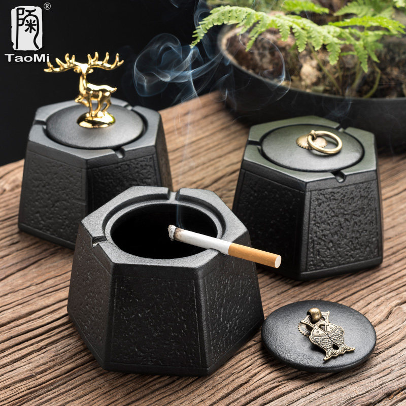 Tao Fans Ceramic Ashtray - New Chinese Style with Cover