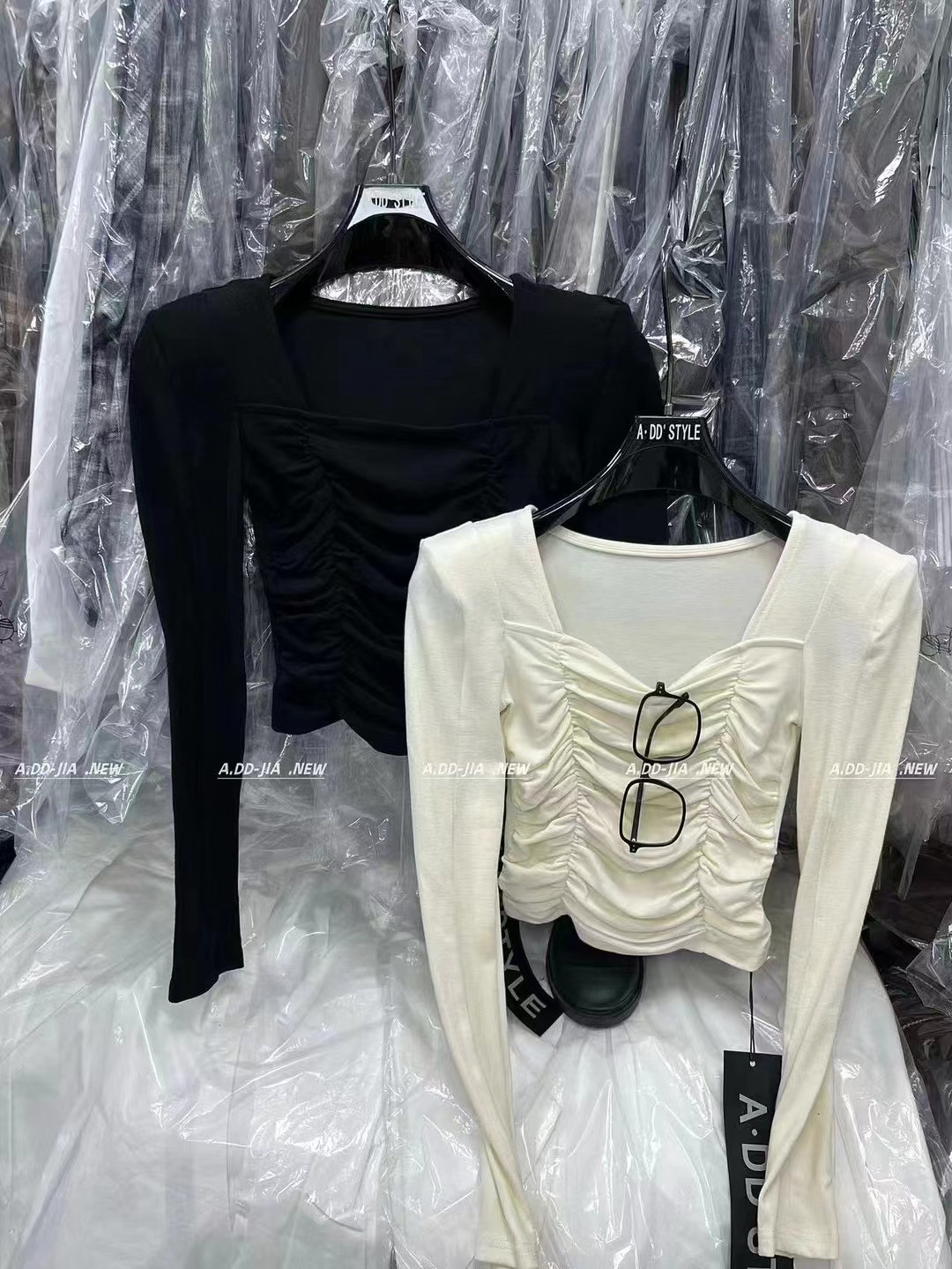 French fashion niche pleated square neck top for women 2024 unique and ...