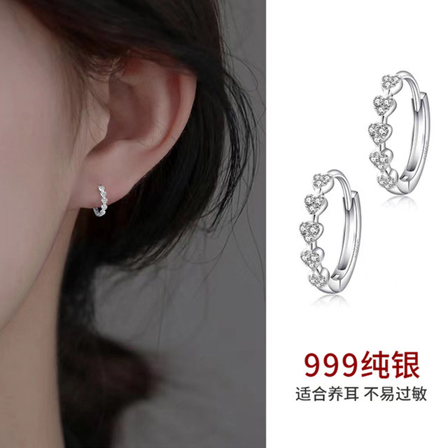 999 sterling silver earrings for women with high-end ear piercing feet silver earrings love ...