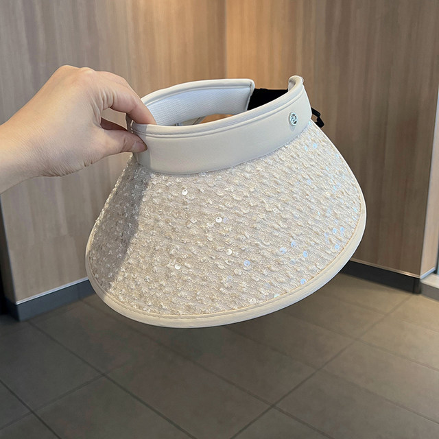 Sequined sunscreen empty top hat for women in summer with large brim ...
