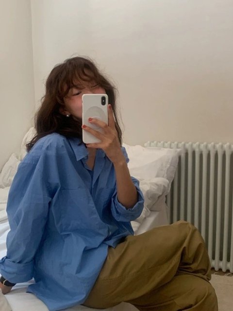 2025 Spring Korean thebarnnet eight-cream blue shirt classic long ...