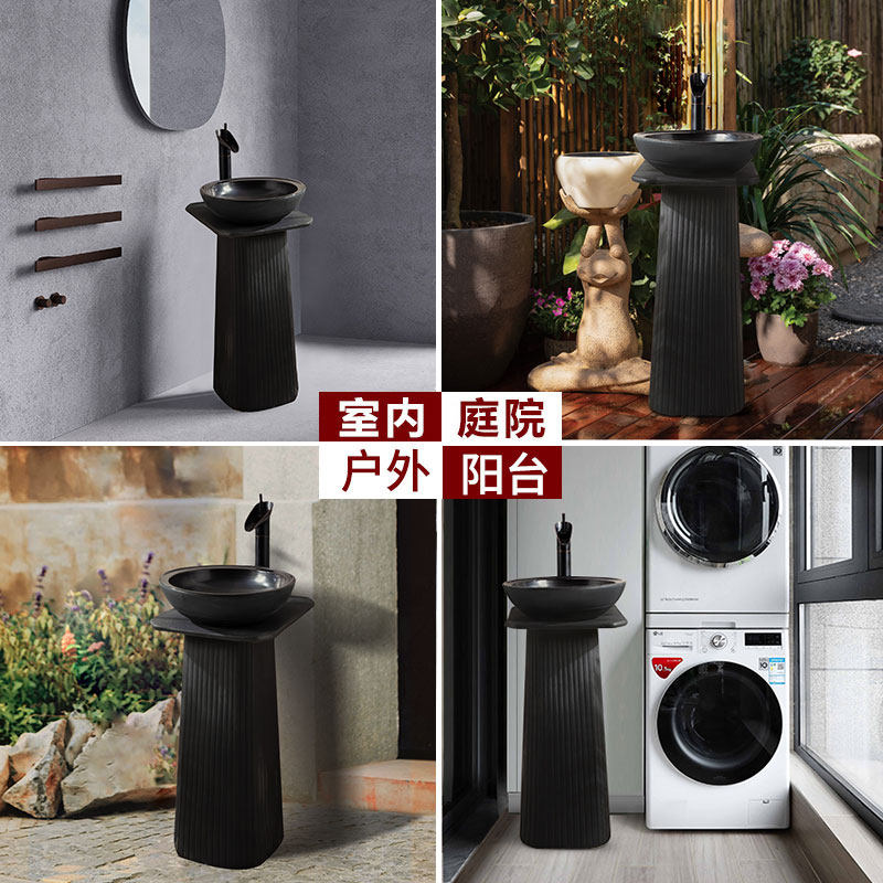 Estclass Black Gold Ceramic Column Wash Basin - Outdoor/Balcony