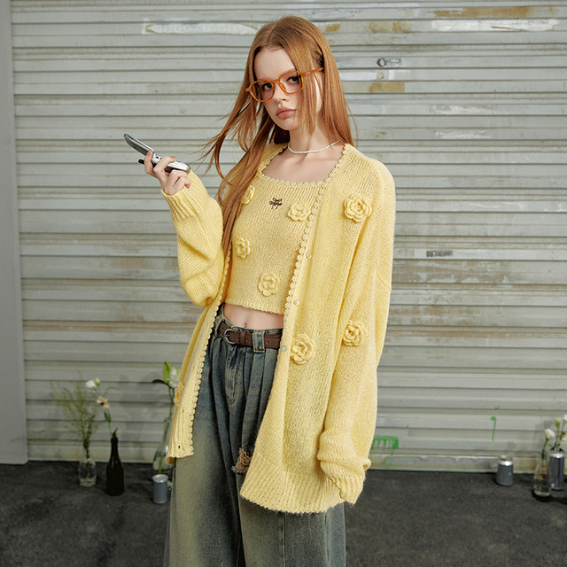 Unifree loose knit sweater female three -dimensional flower American ...