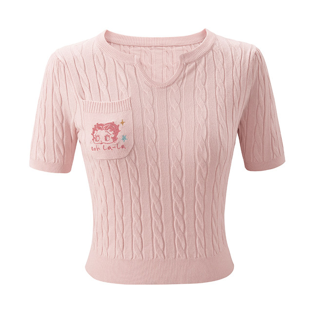 UNIFREE short-sleeved sweater American retro slim fit crop top