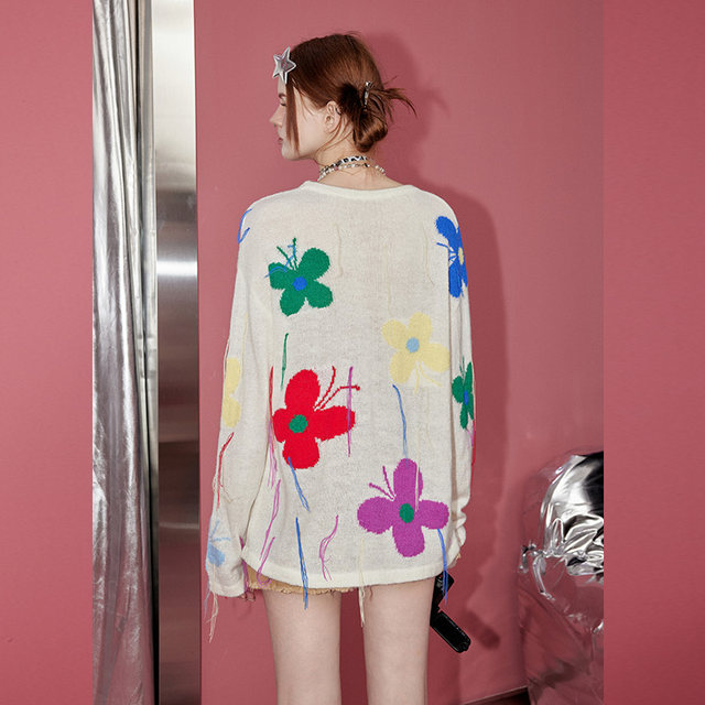 UNIFREE Contrast Color Round Neck Sweater Women's Imitation Mohair Soft ...