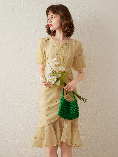 White Deer Romantic Ruffle Printed Dress Summer Fashion French Special ...