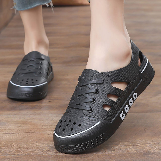 Croc shoes for women summer outer wear flat heel soft sole hollow ...