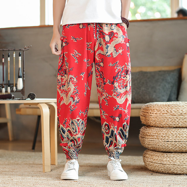 Chinese style men's summer thin cotton and linen casual pants Chinese ...