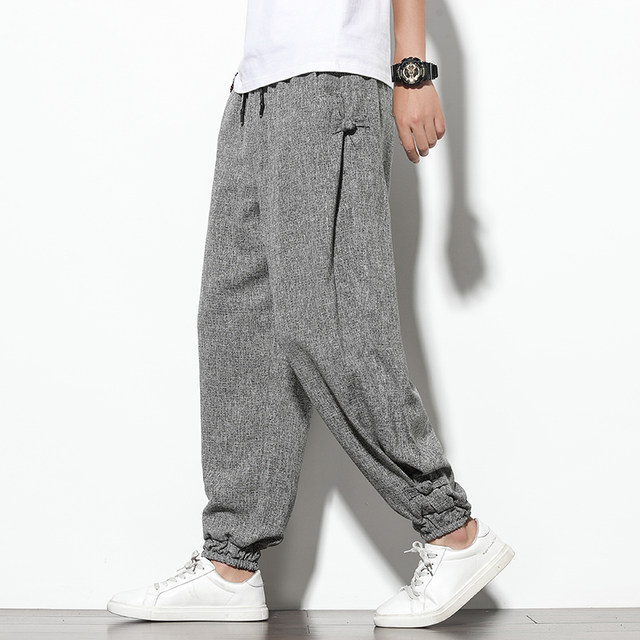 Chinese style men's cotton and linen casual pants Chinese style retro ...