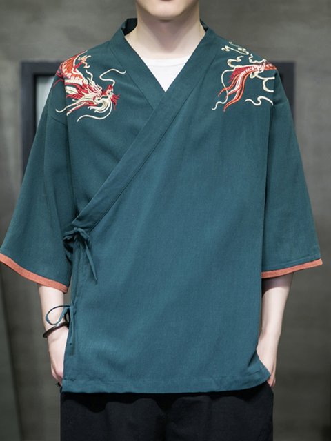 Chinese summer thin slanted embroidered three-quarter sleeve Hanfu ...