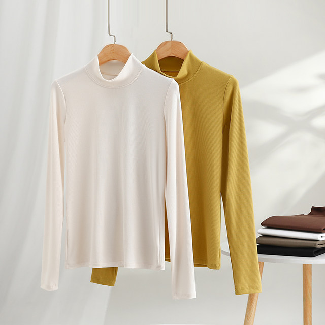 Modal ribbed half-high collar long-sleeved T-shirt for women, spring ...