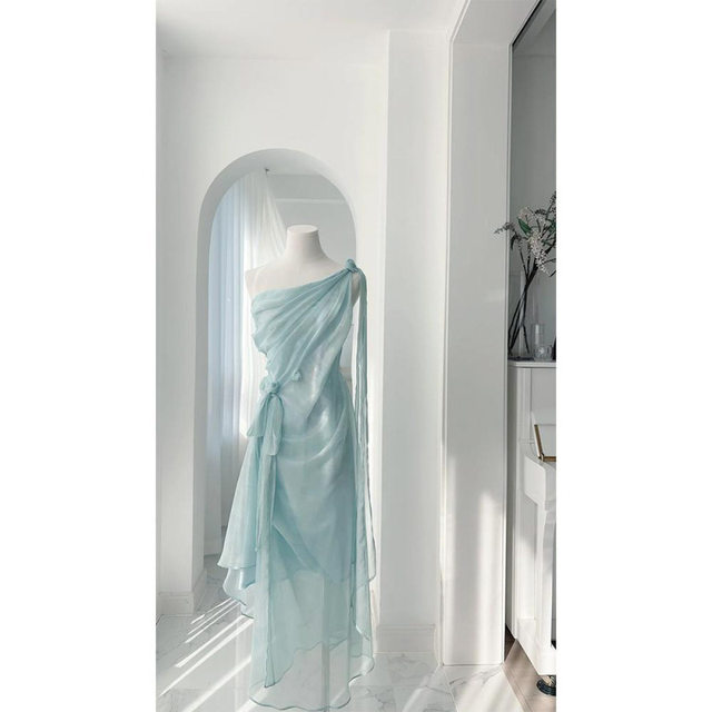 One-shoulder handmade rose streamer seaside vacation skirt niche design ...