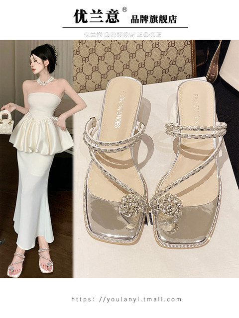 Silver slippers Female wearing 2025 summer new French rough pigeon ...