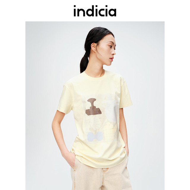 indicia logo printed short-sleeved T-shirt women's round neck commuter ...