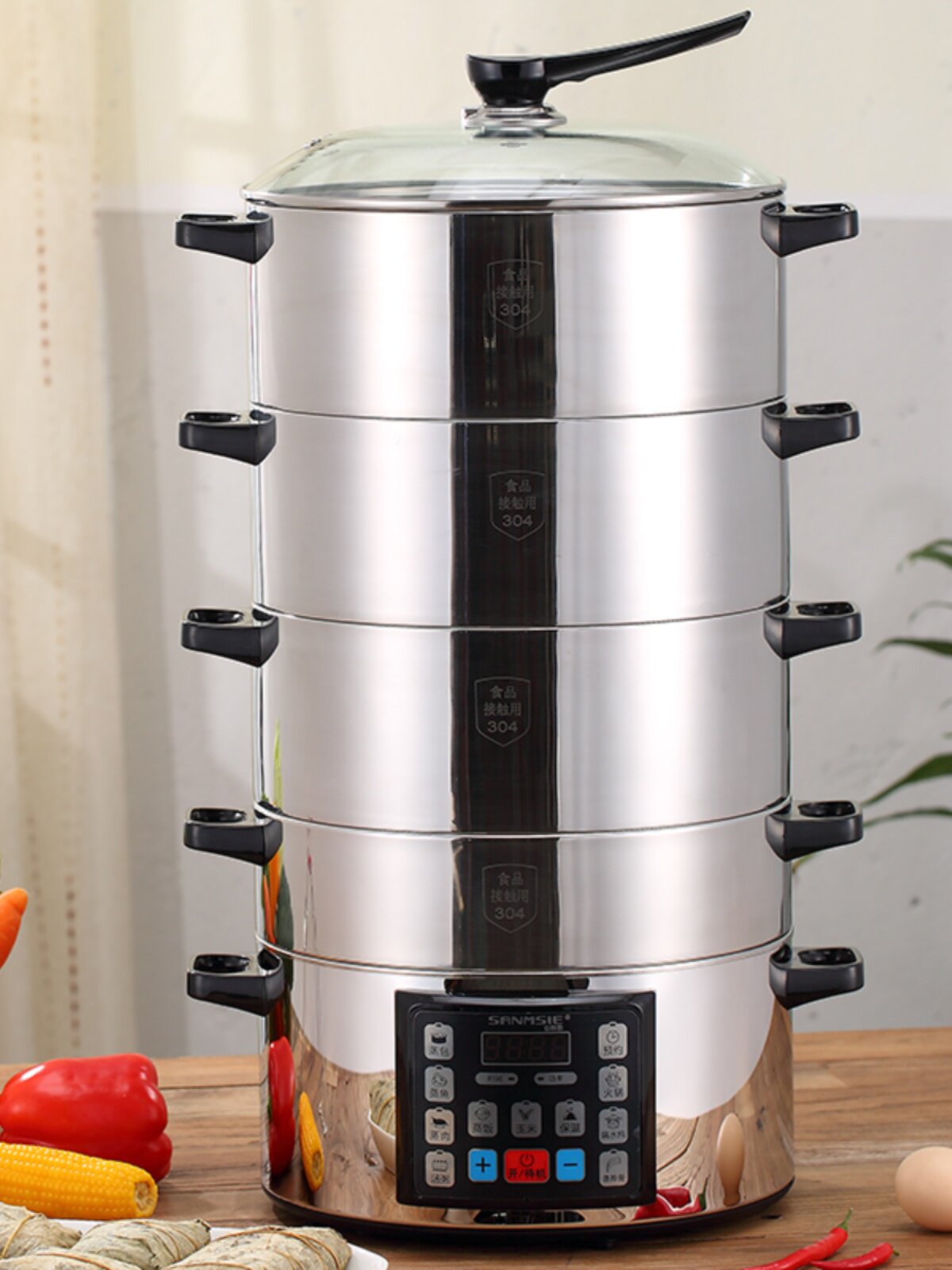 Sanmsie 304 Stainless Steel Electric Steamer - 10L Large Capacity