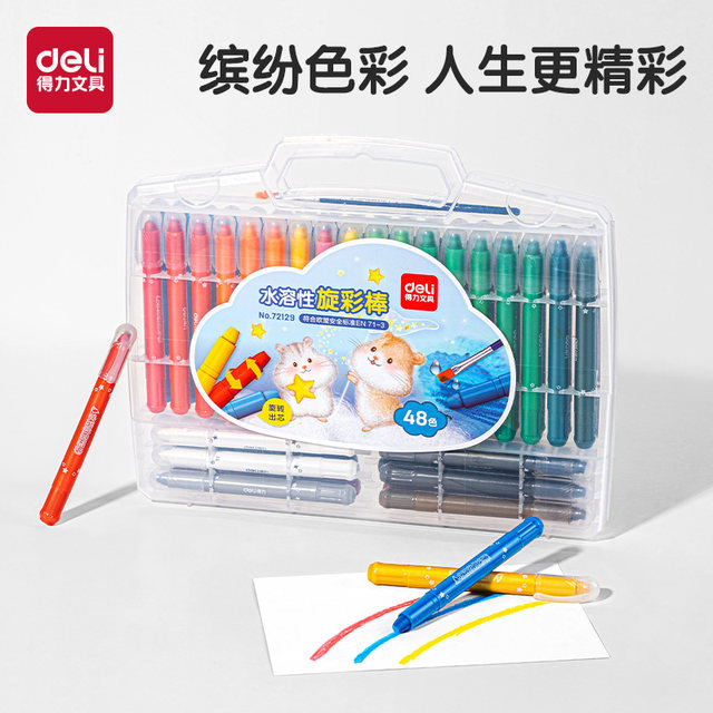 Deli 24-color colorful stick washable non-dirty hand crayon children's ...