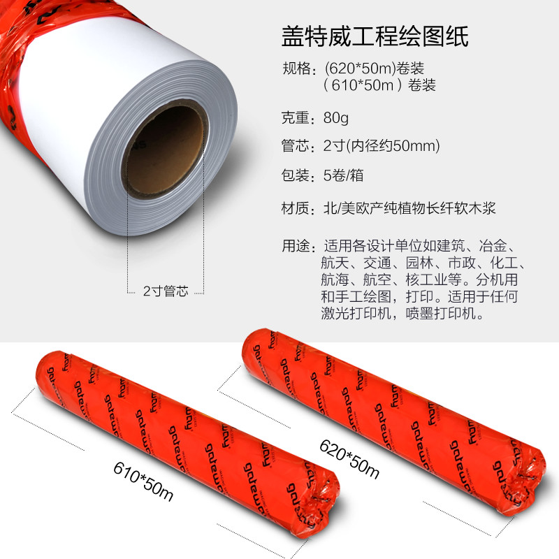 Ролка хартия за рисуване Gateway A3 - 620 мм x 50 м - 80 gsm бяла