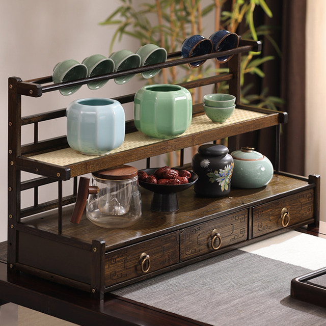 Small desktop bogu rack non-solid wood Chinese tea cup display rack tea ...