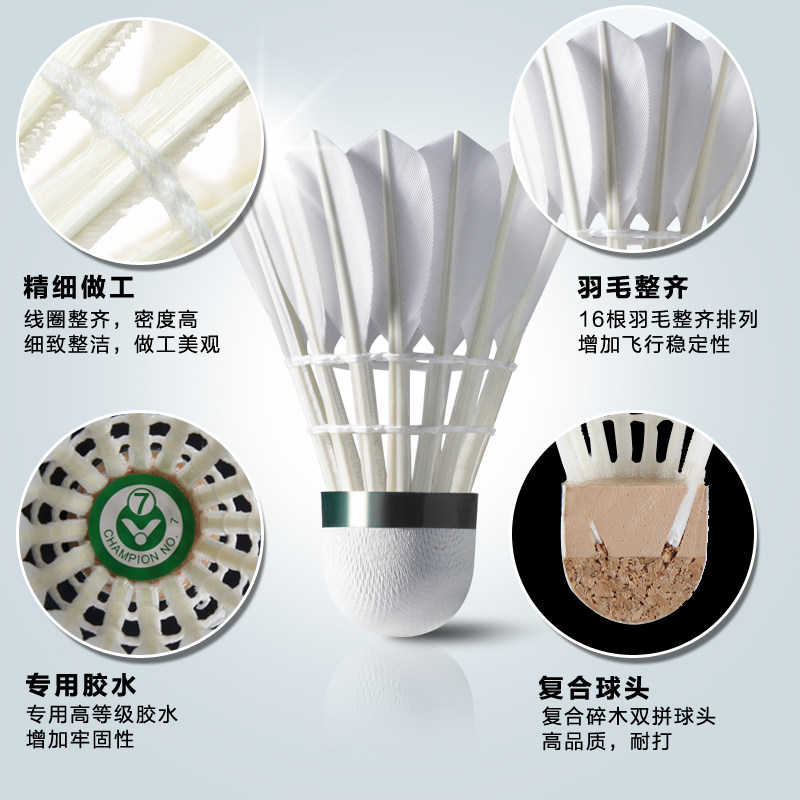 Бадминтон топки Victor Champion No.7 - 12 броя - Пух от патица