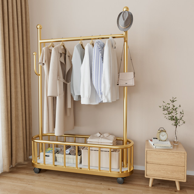 Clothes rack floor-standing bedroom clothes hanger carbon steel movable ...