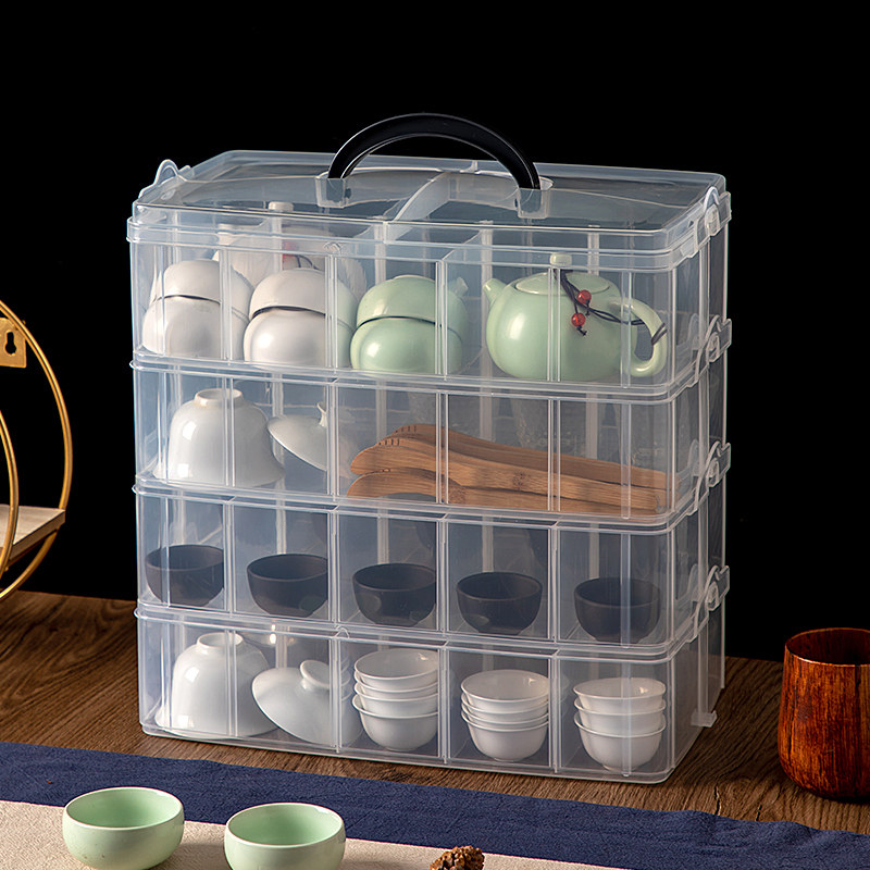 4-Layer Stackable Tea Set Storage Box - Plastic Organizer for Home & Office