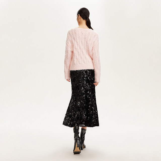 Veromoda Ole Half -body skirt 2024 Autumn new sequins, fish tail high waist velvet expensive ...