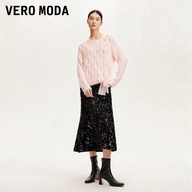 Veromoda Ole Half -body skirt 2024 Autumn new sequins, fish tail high waist velvet expensive ...