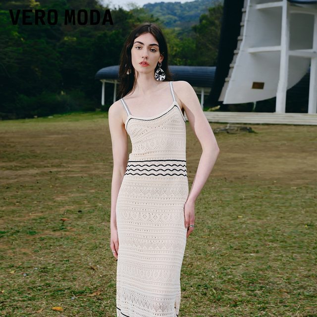 VeroModa Outlet Dress 2024 Spring and Autumn New Temperament Vacation Crochet Knitted Suspender ...