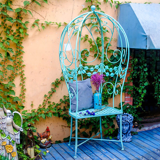Rural balcony courtyard wrought iron wicker chair outdoor garden single ...