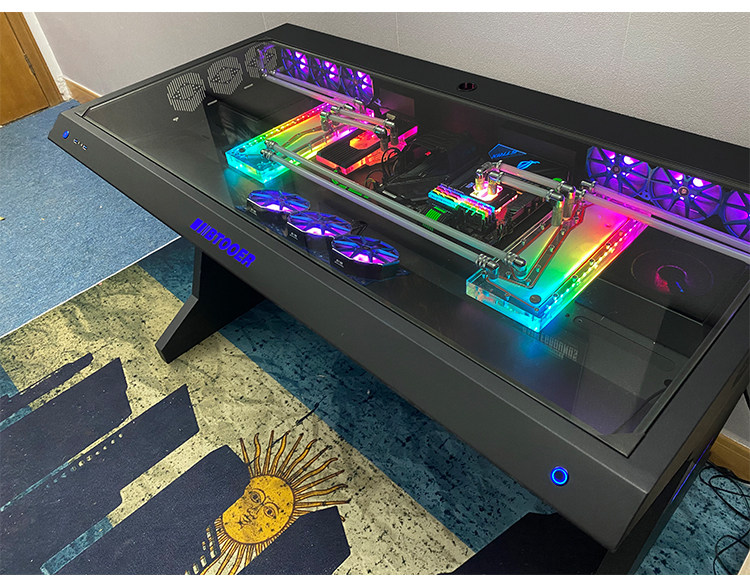 Btooer Computer Case with Integrated Desk - Full Tower Transparent PC Case