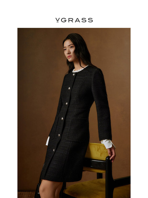VGRASS French fashion mid-length small fragrance style dress 24 winter new tweed with sheep wool