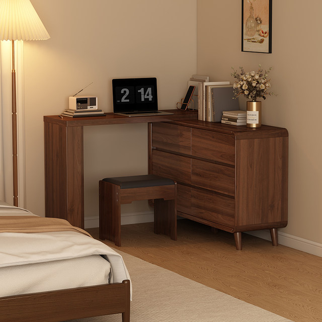 Bedroom corner dressing table and cupboard integrated solid wood color ...