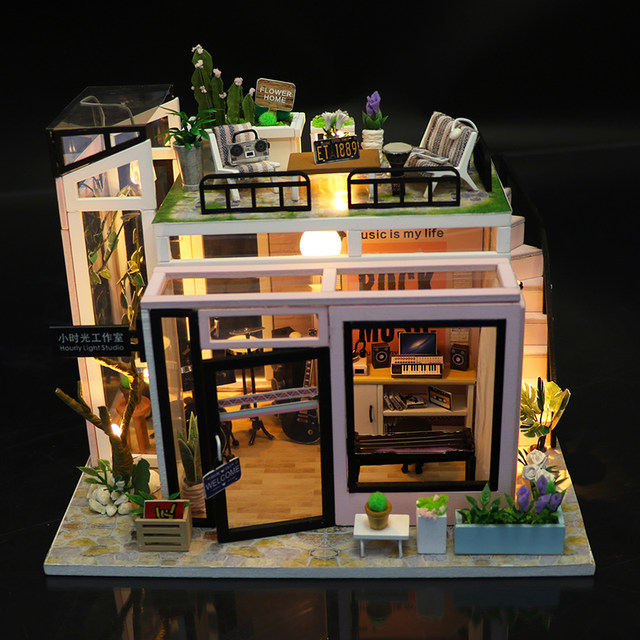 DIY Handmade Time Coffee Mini House Villa toy Model Pretending Art ...