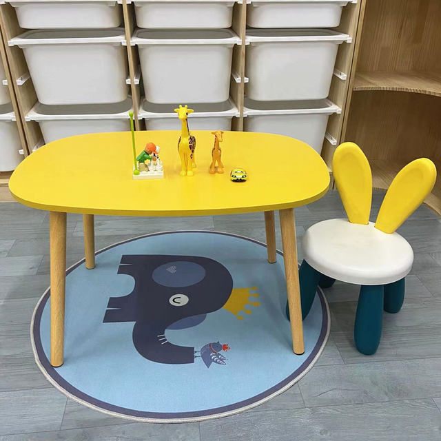 Children's table and chair set kindergarten round table rectangular baby toy game table home ...