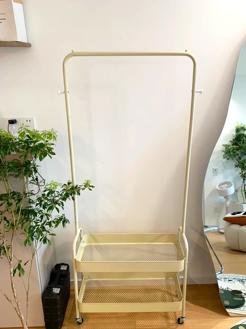 Double-layer coat rack floor-standing bedroom movable clothes rack ...