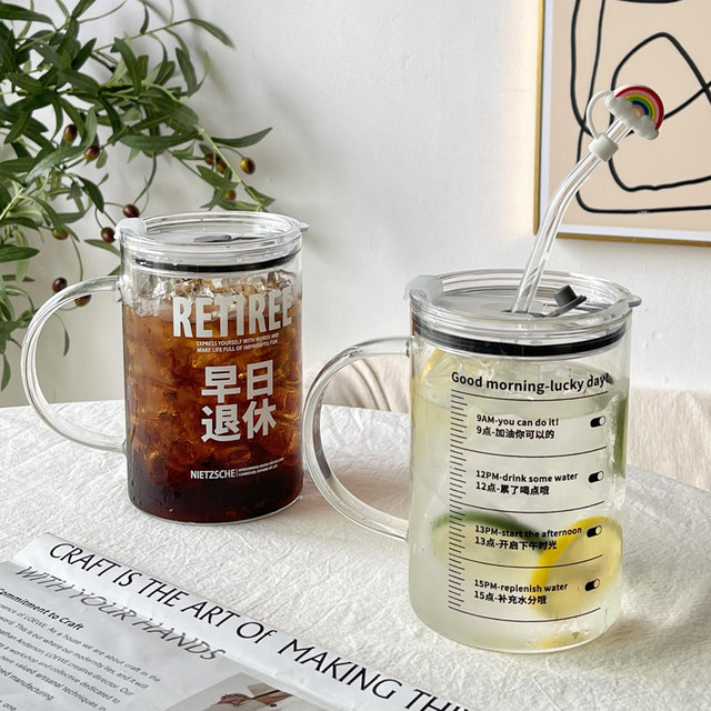 1000ml large capacity early retirement graduated glass straw cup ins ...