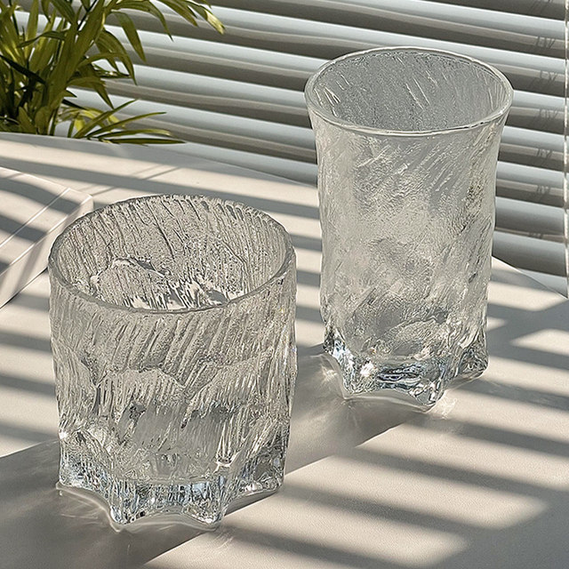 Glacier pattern glass water cup home transparent frosted high-end light ...