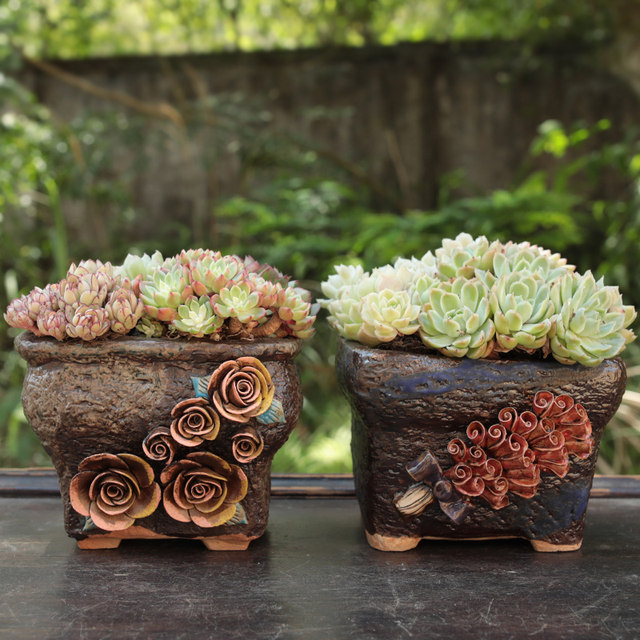 New retro hand-painted pinched flower medical stone multi-succulent ...
