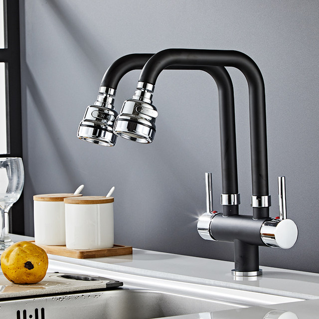 Kitchen hot and cold faucet double-pipe double-outlet sink vegetable ...