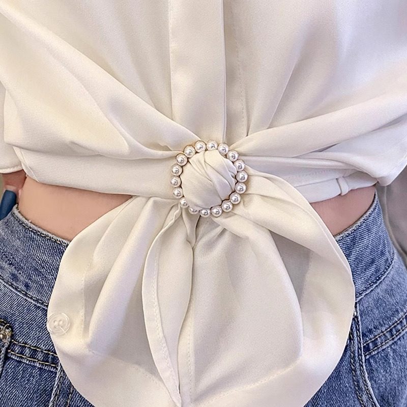 T-shirt corner button clothes bow fixed button hem knot buckle high-end ...