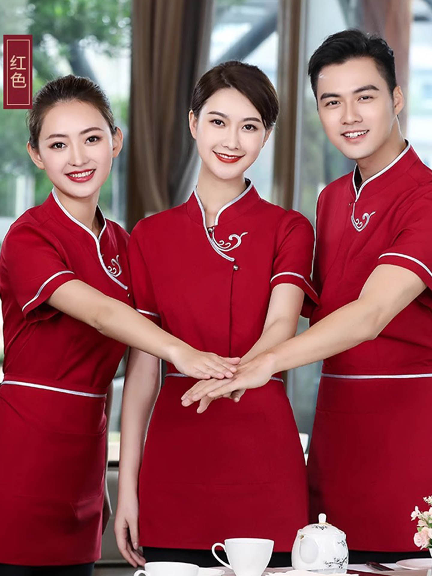 Xiyin Women's Short Sleeve Polyester Work Dress - Hotel/Restaurant Uniform