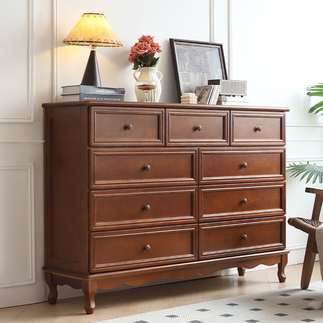 American solid wood chest of drawers, retro cabinet, bedroom wall ...