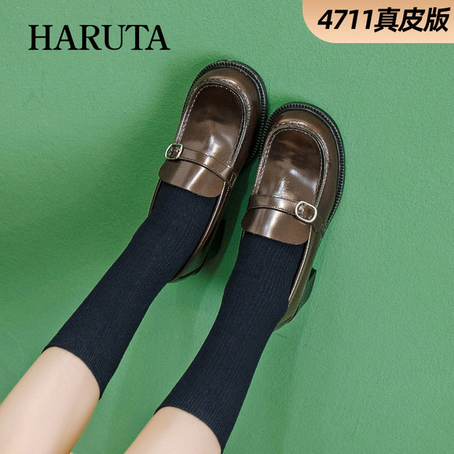 Haruta Japanese all-match loafers 4711 cowhide style 576 medium heel thick heel college style ...