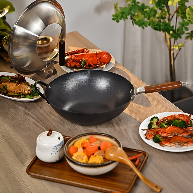 Kanda Japanese fiber pattern iron pot stir-fry uncoated wrought iron ...