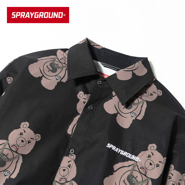 SprayGround spring hip-hop bear print long-sleeved shirt men's and ...