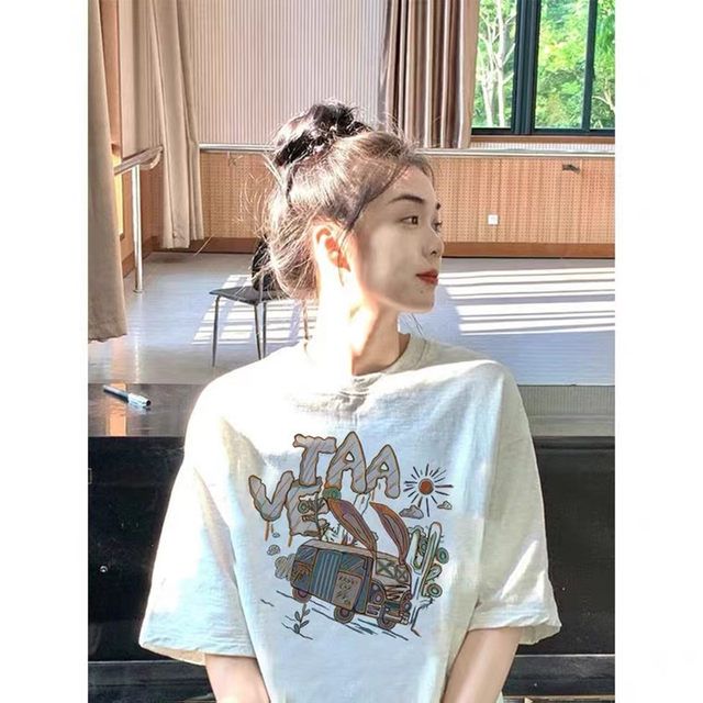 Guo Chao American letter print Short -sleeved T -shirt Female summer ...