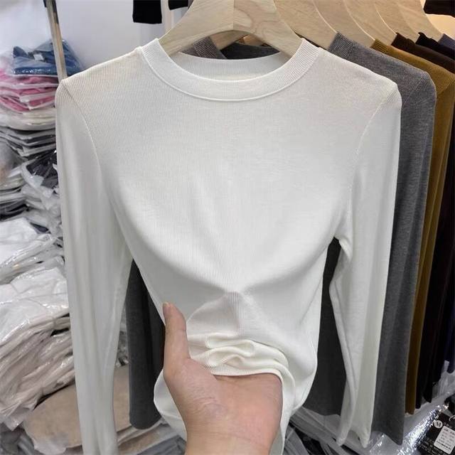 European round neck threaded long-sleeved T-shirt 2024 autumn and ...